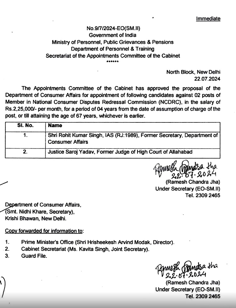 Former IAS Rohit Kumar Singh appointed as member NCDRC | The BuckStopper Former IAS Rohit Kumar Singh appointed as member NCDRC | The BuckStopper